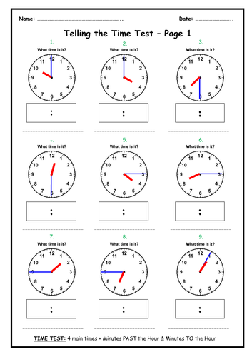 Telling The Time Test! | Teaching Resources