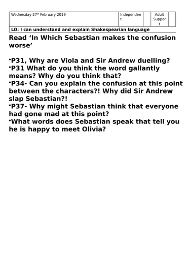 Twelfth Night - William Shakespeare - Guided Reading - Marcia Williams ...