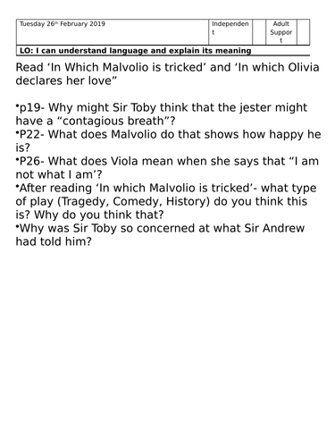 Twelfth Night - William Shakespeare - Guided Reading - Marcia Williams ...