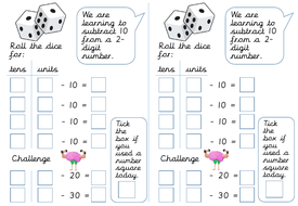 Roll-the-dice subtracting multiples of 10 from a two-digit number ...