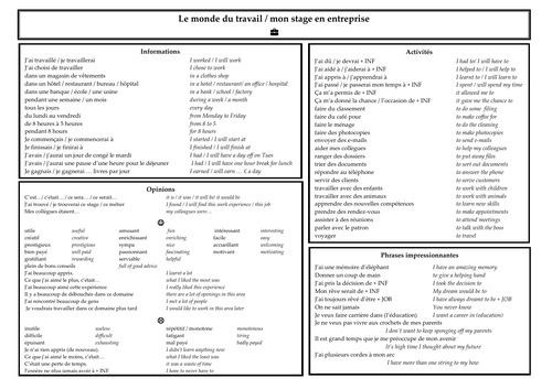 (I)GCSE French - Topics revision sheet / writing mat - Le monde du ...