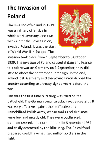 The Invasion of Poland Handout | Teaching Resources