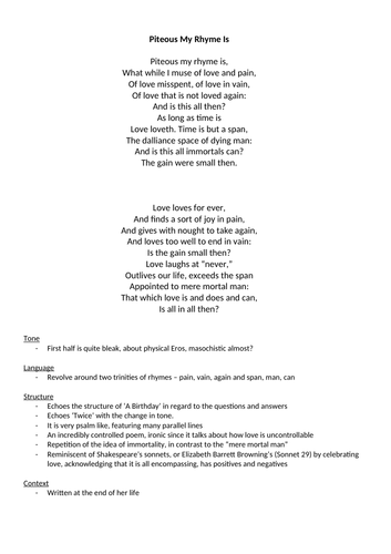 Christina Rossetti Edexcel A Level Poem Annotations | Teaching Resources
