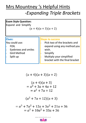 Mrs Mountney's Helpful Hints - Expanding Triple Brackets | Teaching ...