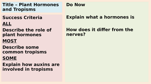 AQA GCSE Plant Tropisms and Auxins | Teaching Resources