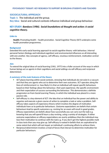 IB Psychology - Sociocultural Approach: Social Cognitive Theory ...