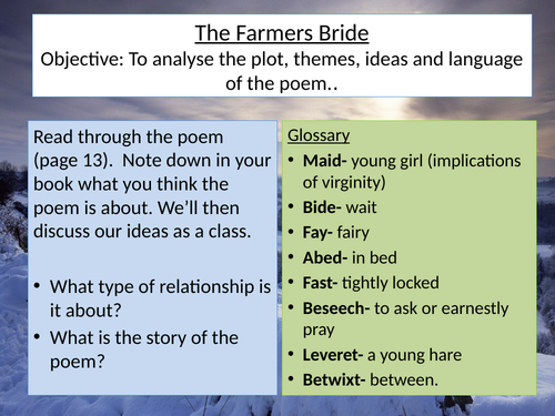 Farmer's Bride GCSE AQA Relationship Anthology Lesson | Teaching Resources