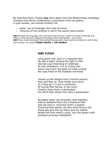 Edexcel Relationship Poetry exam style question | Teaching Resources