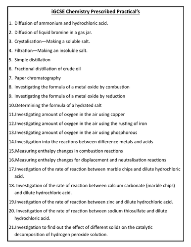 iGCSE Chemistry Prescribed Practical's | Teaching Resources