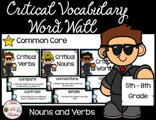 Critical Nouns & Verbs Vocabulary Word Wall {5th-8th Grade version ...