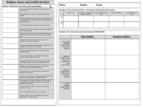 AQA Religious Studies GCSE Exam Revision Sheets: Thematic Studies Paper ...
