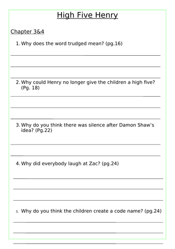 High Five Henry- White Book Band Comprehension Questions | Teaching ...