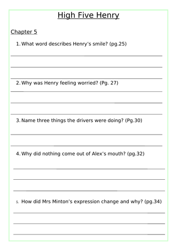 High Five Henry- White Book Band Comprehension Questions | Teaching ...