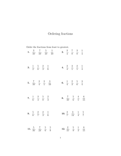 Ordering fractions worksheet (with solutions) | Teaching Resources
