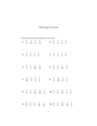 Ordering fractions worksheet no 2 (with solutions) | Teaching Resources