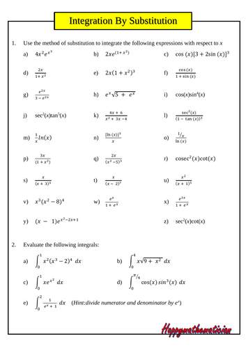 Integration By Substitution - 0ver 100 Questions with Answers ... Integration By Substitution - 0ver 100 Questions with Answers ...