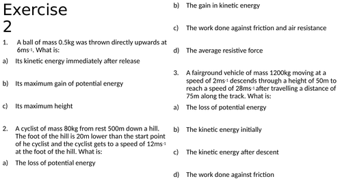 A Level Physics Work, Energy and Power 2: Kinetic and Potential Energy ...