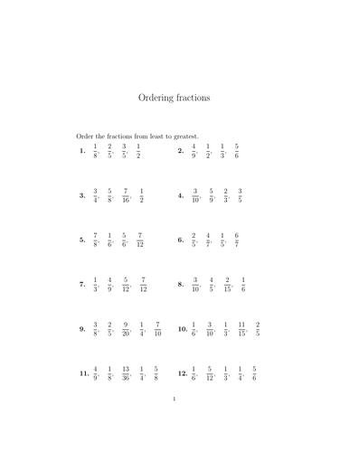 Ordering fractions worksheet no 3 (with solutions) | Teaching Resources