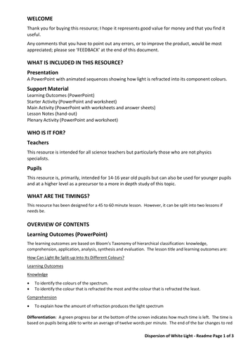 Dispersion of White Light | Teaching Resources