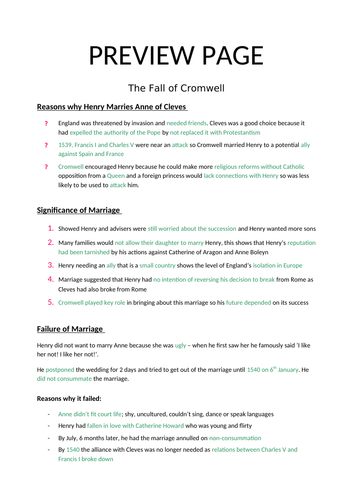 GCSE 9-1 History Edexcel Henry VIII and his Ministers COMPLETE Notes ...