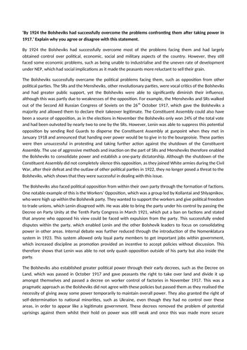 AQA AS/A level Russian history full marks Model Answer (Bolshevik ...