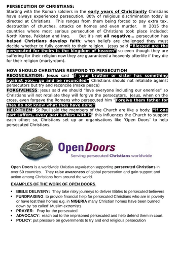 CHRISTIAN RESPONSES: PERSECUTION | Teaching Resources
