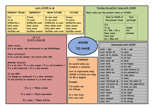 French GCSE revision AVOIR | Teaching Resources