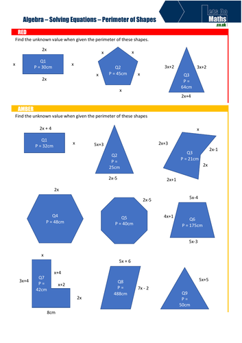 Algebra - Solving Equations with the Perimeter | Teaching Resources