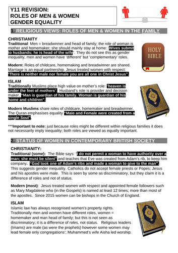 Gender Equality: Status & roles of men and women | Teaching Resources