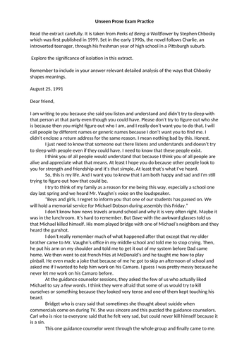 AQA A Level English Literature Unseen Prose Exam Questions | Teaching ...