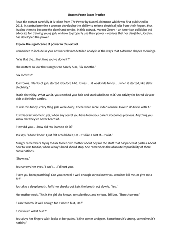 AQA A Level English Literature Unseen Prose Exam Questions | Teaching ...