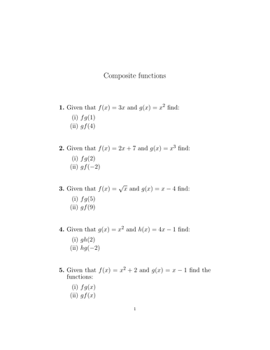 Composite functions worksheet no 2 (with solutions) | Teaching Resources