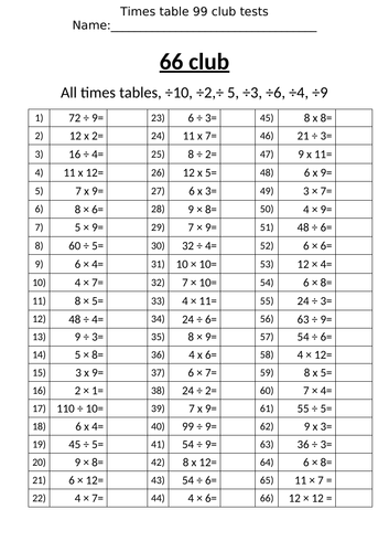 Times Table 99 Club Tests + Assessment Tool | Teaching Resources