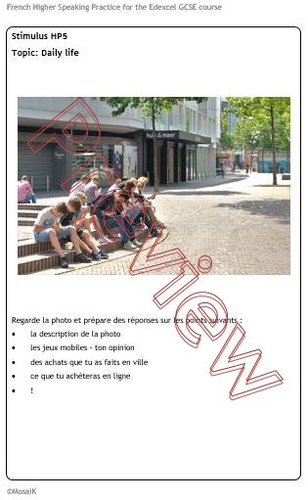 Photo Card French Higher Speaking Edexcel GCSE | Teaching Resources Photo Card French Higher Speaking Edexcel GCSE | Teaching Resources