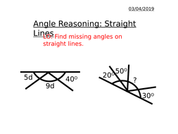 Angle Reasoning - Angles on Straight Lines inc. Opposite Angles ...