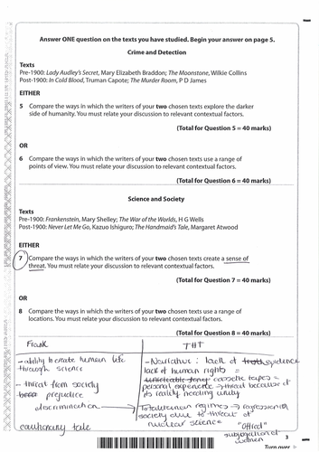 34/40 on The Handmaid's Tale and Frankenstein mock exam Edexcel A-Level ...