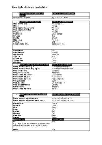 French 5 Lessons on School | Teaching Resources