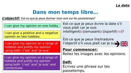 French hobbies (common verbs, sports, instruments, opinions, extending ...