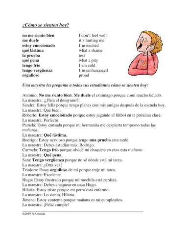 Spanish Reading on Emotions and Feelings: ¿Cómo se sienten hoy ...
