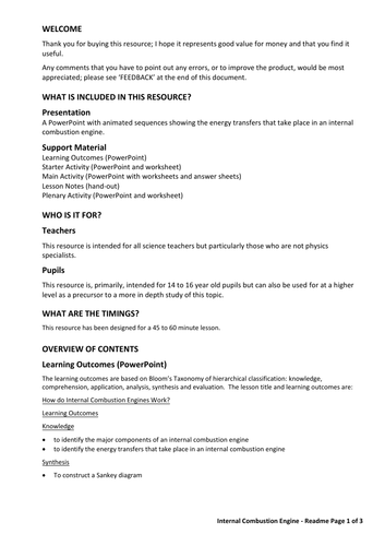 Internal Combustion Engine | Teaching Resources