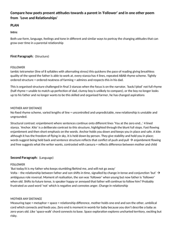 GCSE 9-1 AQA English Literature Poetry Love and Relationships NOTES ...