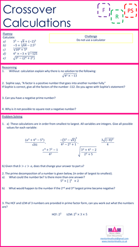 Crossover with Calculations (with answers) | Teaching Resources
