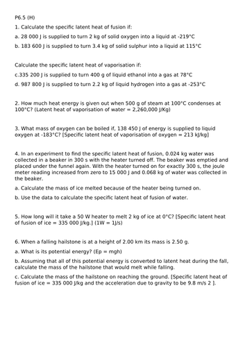 Internal Energy and Latent Heat | Teaching Resources