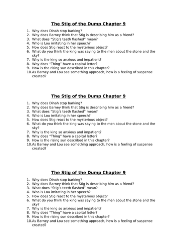 Stig of the Dump Reading comprehension questions | Teaching Resources