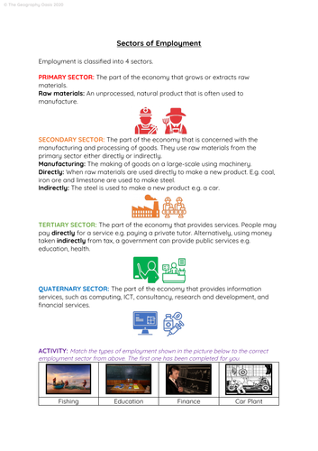Sectors of Production (primary, secondary, tertiary, quaternary ...