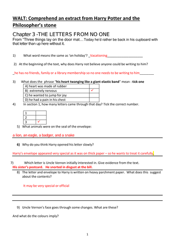 Y5 Harry Potter and the Philosopher's Stone Comprehension - guided ...