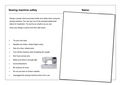 Textiles cover work / cover lesson - Sewing machine safety - 1hr ...