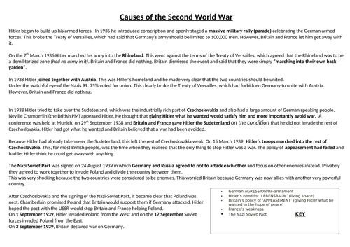 Causes of World War Two exam preparation. | Teaching Resources