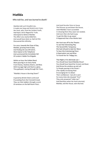 Year 5 Hilaire Belloc Poetry Lesson and Grammar Activities | Teaching ...