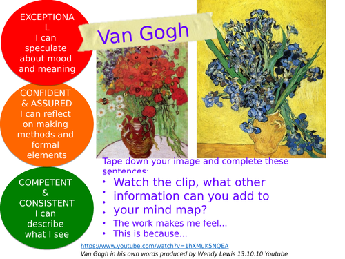 Van Gogh Artist research and response - observational flower study with ...